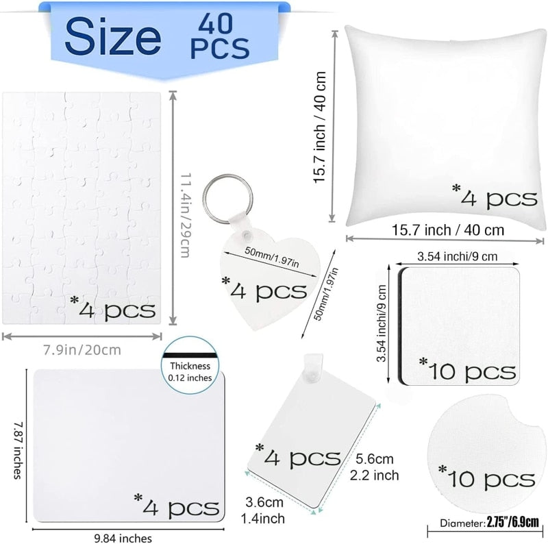 Heat Transfer Dye Sublimation Blanks Starter Pack 40pc – Craft Outlet ...